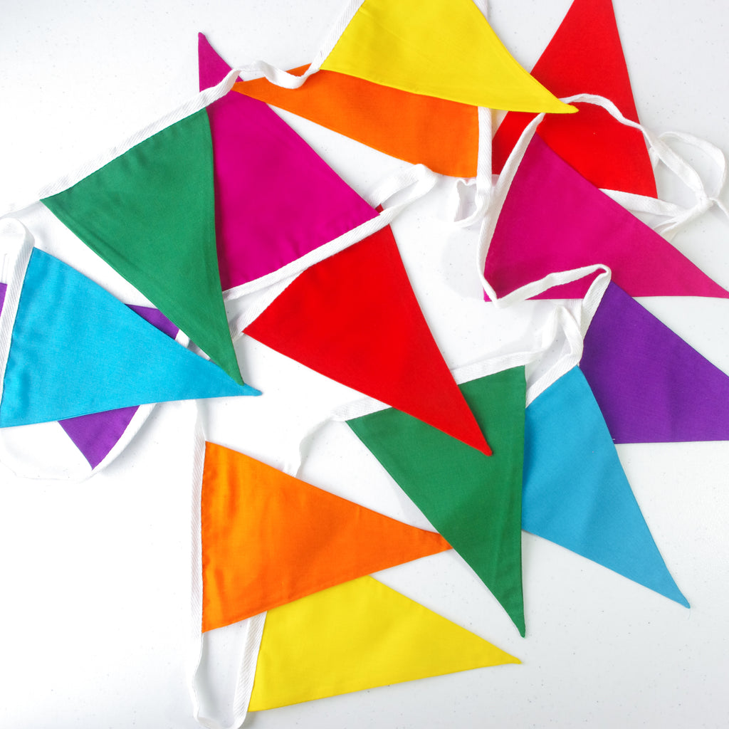 Multi-Coloured Bright Rainbow Plain Double Layered Fabric Bunting Bann ...