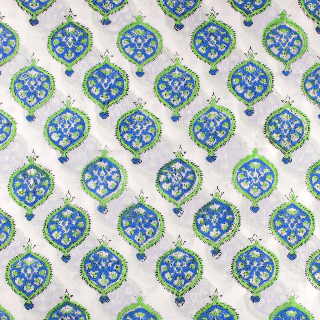 Indian Hand Block 100% Cotton Blue Green Motif Women Dress Fabric Desi ...