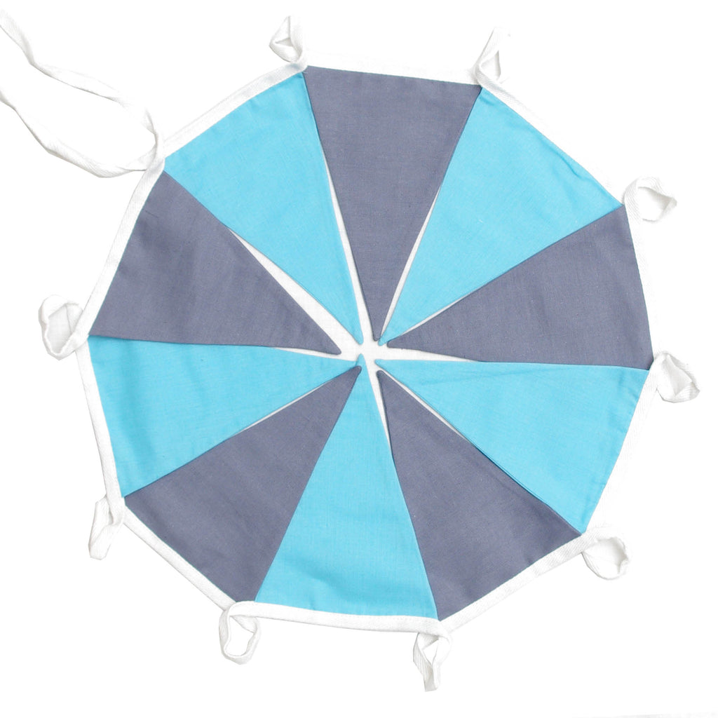 Blue & Grey Double Layered Fabric Bunting Banner 10 Flags – Kantha Decor