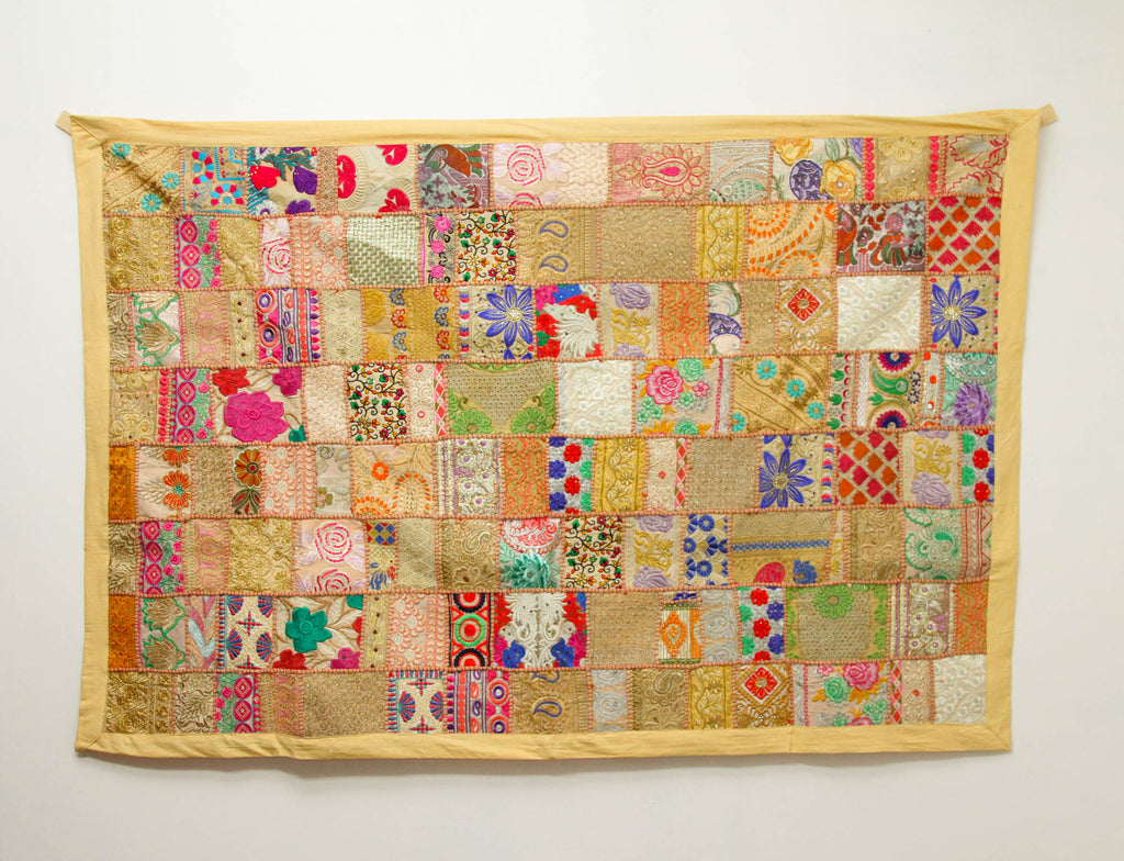 Yellowish Beige Indian Vintage Bohemian Handmade Wall Hanging – Kantha ...
